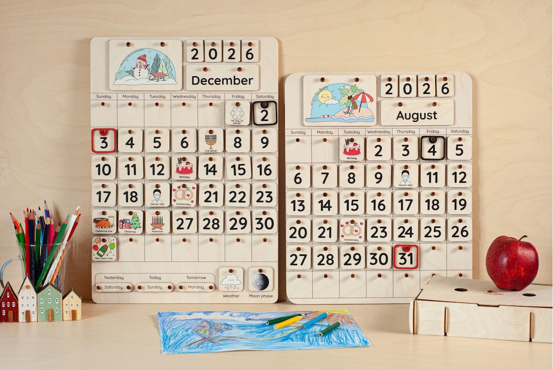 Montessori Wooden Perpetual Calendar, Educational Toy, Preschool ...