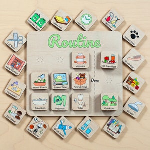 Wooden Daily Routine Chart, Visual Schedule Toddler, Chore Chart for ...