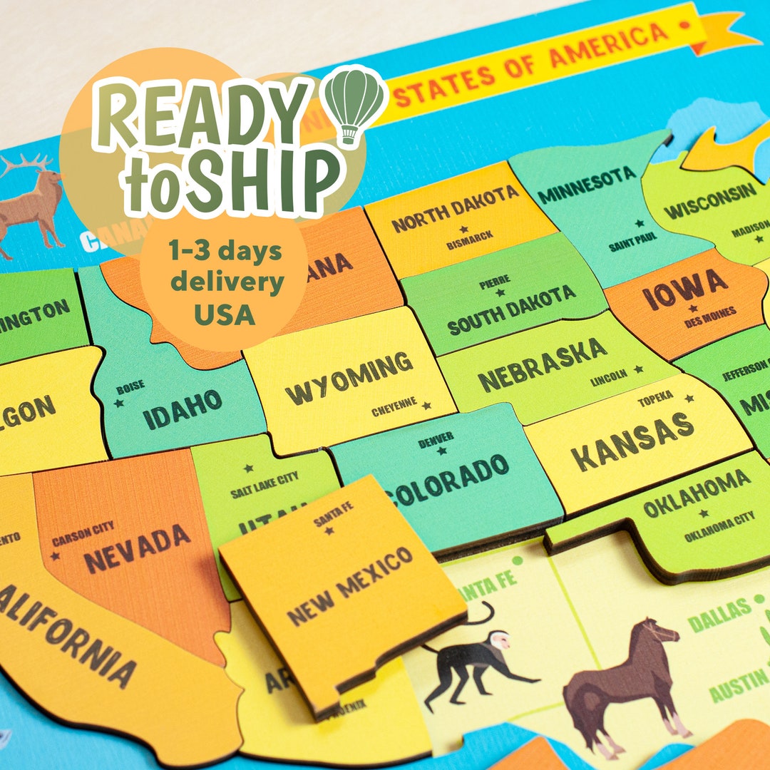 United States Map, Montessori Toys, USA Map Puzzle, Geography Puzzle, 4 ...