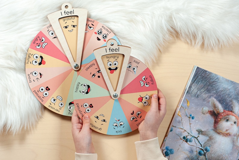 Feelings Emotion Wooden Wheel for Kids, Montessori Feelings Chart ...