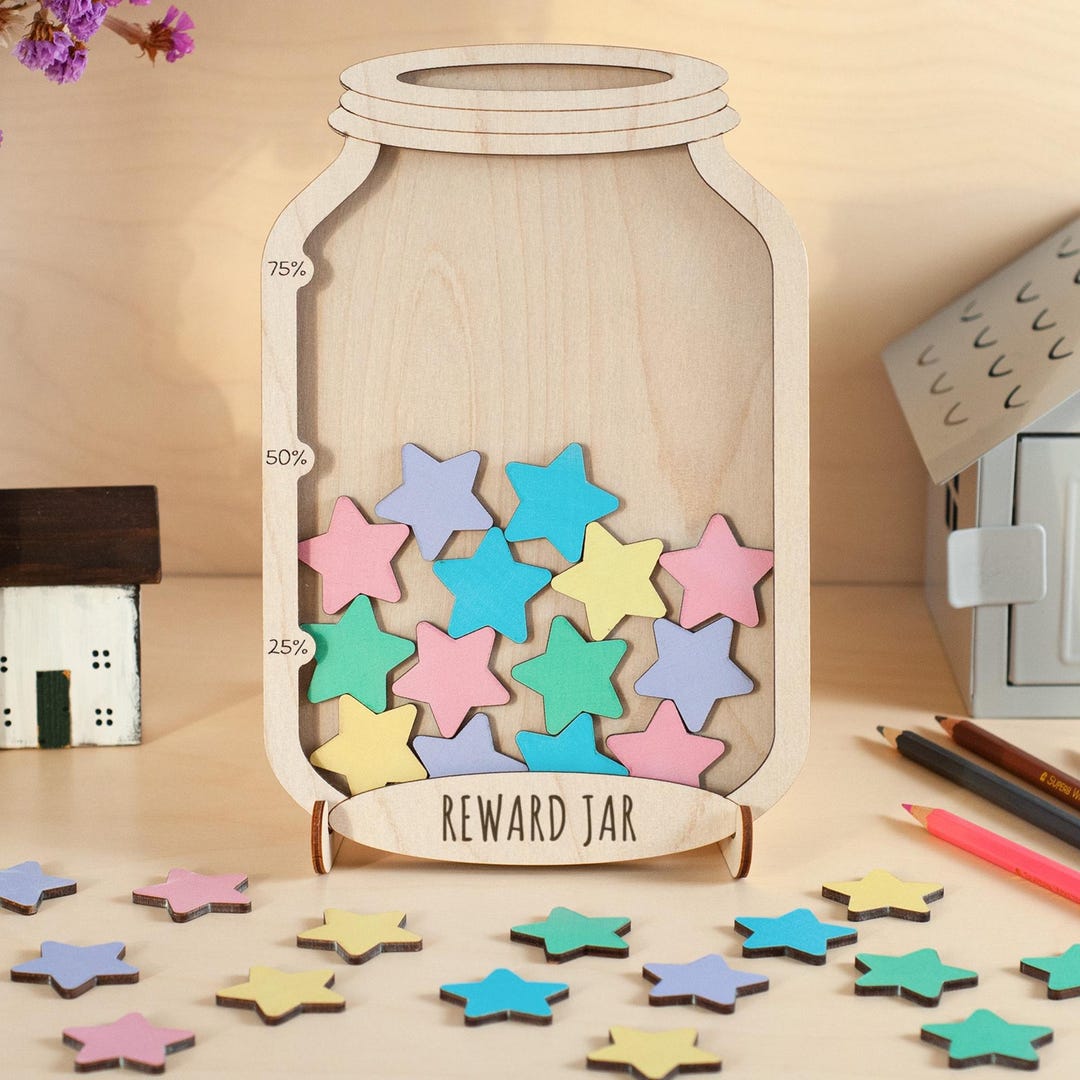 Star Jar With Tokens, Toddler Reward Jar, Reward System for Kids ...