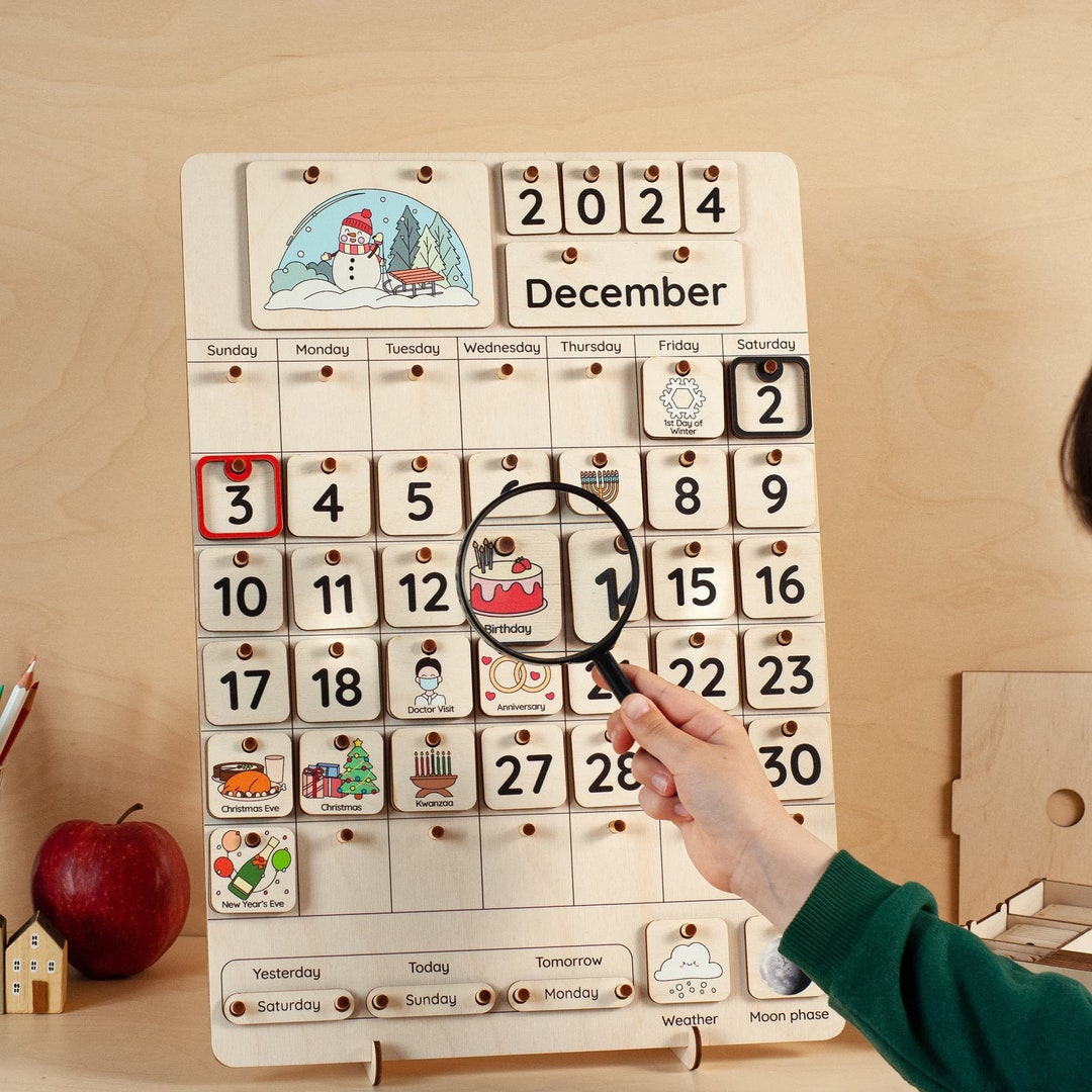 Perpetual Calendar for Kids, Wooden Calendar for Toddlers, Advent ...