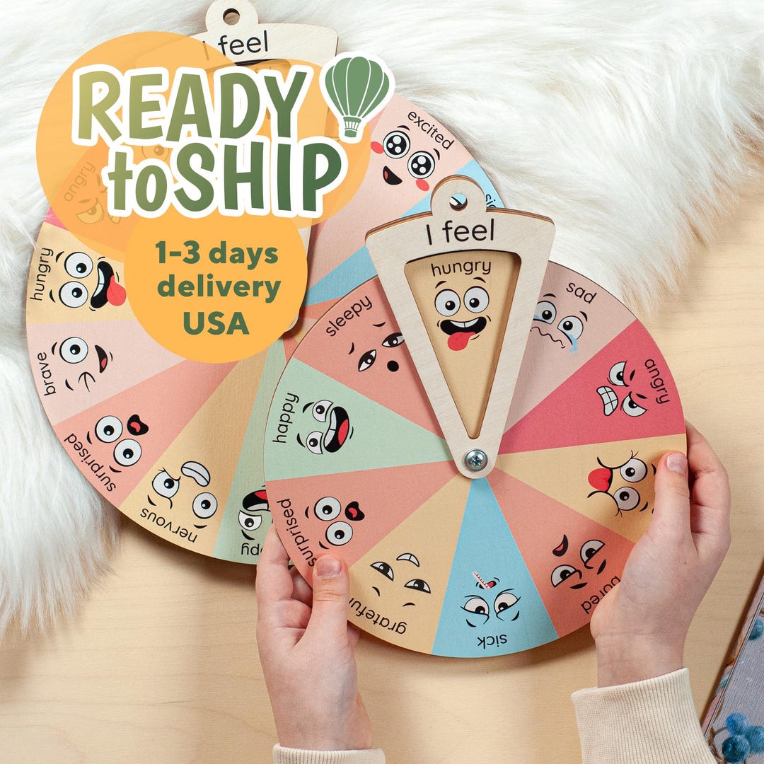 Kids Feelings Wheel, Emotion Chart for Kids, Wooden Emotion Wheel ...