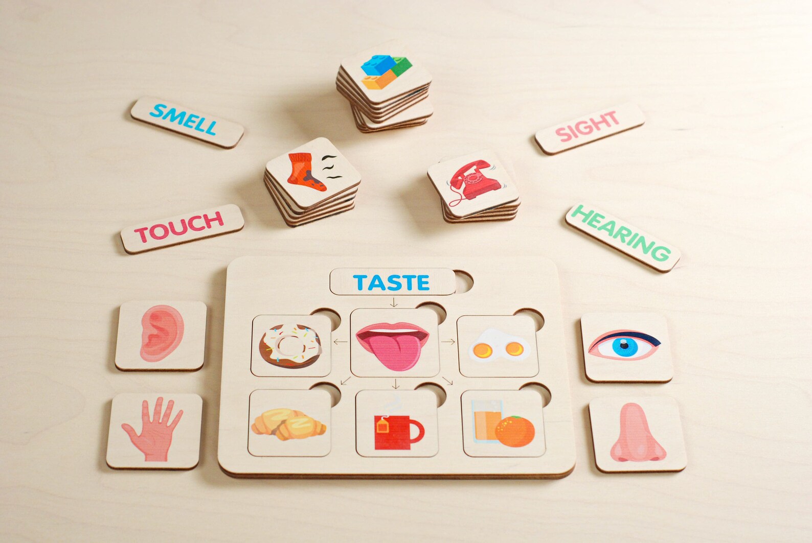 Educational Wood Toys Five Senses Matching Cards Educational - Etsy