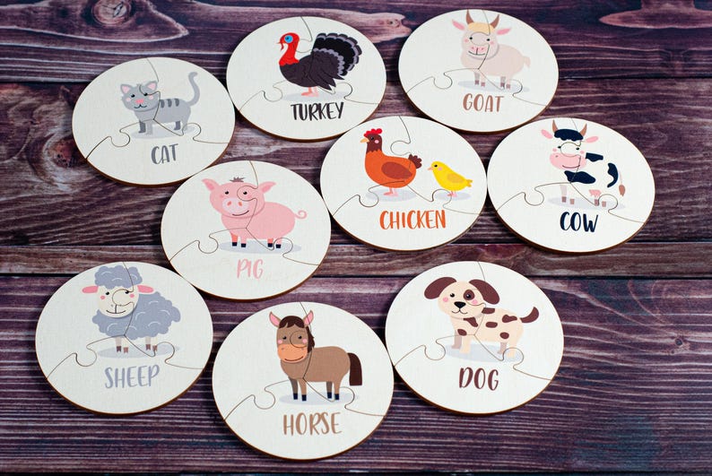 Farm Animal Puzzles, Montessori Matching Game, Gift for 3 Years Old ...