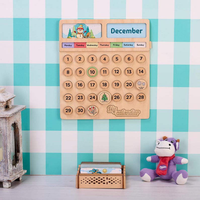 4th of July Kids Gift, Handmade Wooden Perpetual Calendar, Montessori ...