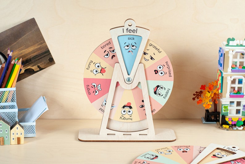 Feelings Emotions Wheel for Toddlers, Wooden Emotion Chart, Emotion ...