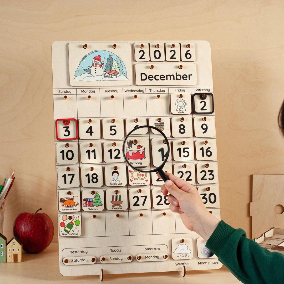 Montessori Perpetual Calendar for Toddler, Wooden Classroom Calendar ...