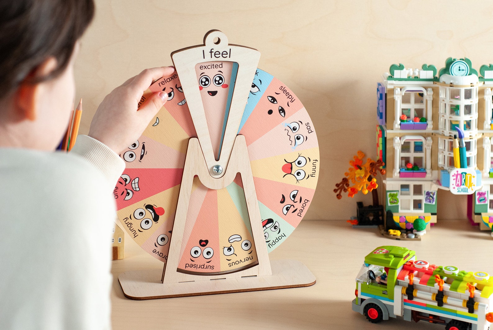 Wooden Emotions Wheel for Toddlers, Handmade Feelings Chart ...