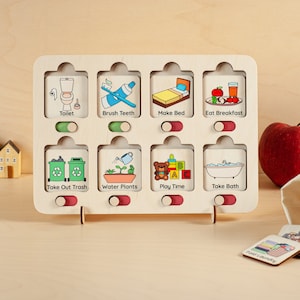 Wooden Daily Routine Chart, Chore Chart for Kids, Daily Responsibility ...