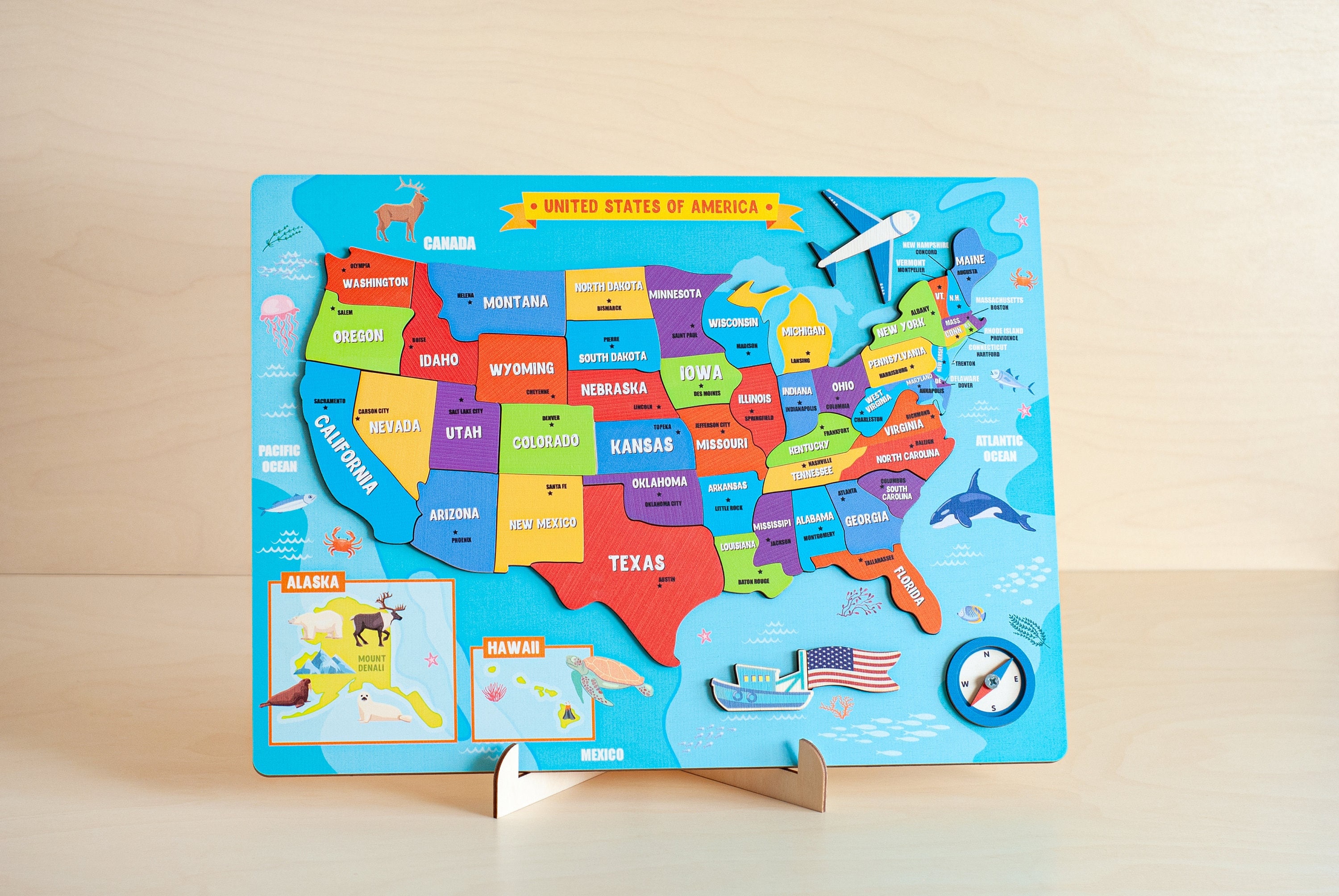 USA Map Puzzle for Kids, United States Map, Montessori Toys, Geography ...