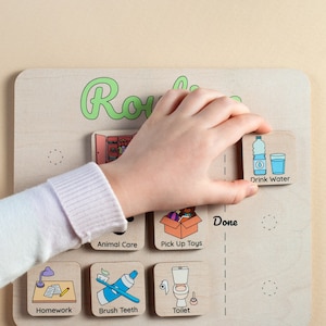 Wooden Daily Routine Chart, Visual Schedule Toddler, Chore Chart for ...