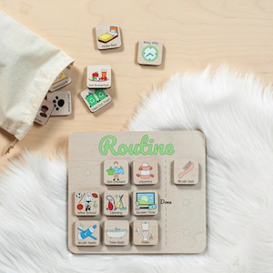 Wooden Daily Routine Chart, Visual Schedule Toddler, Chore Chart for ...