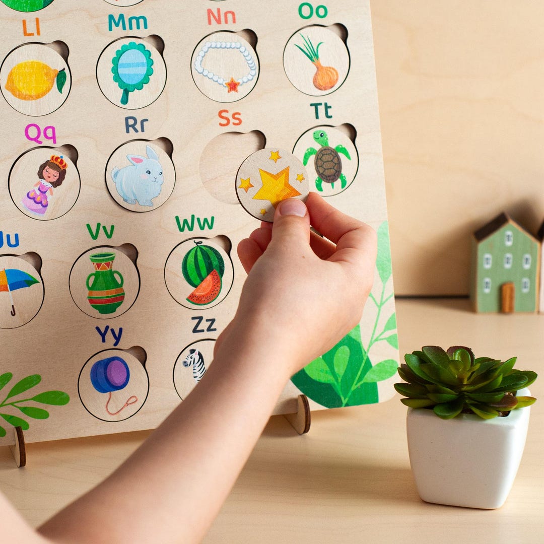 Wooden Learning Alphabet Puzzle for Toddlers, Montessori ABC Busy Board ...