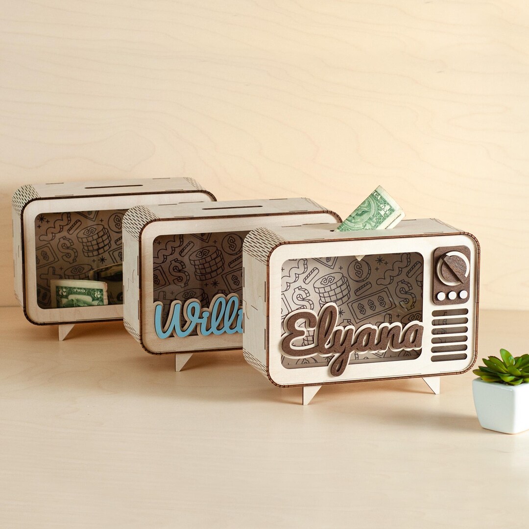 Piggy Bank for Kids, Wood Money Banks, Custom Money Box for Baby, Gift ...