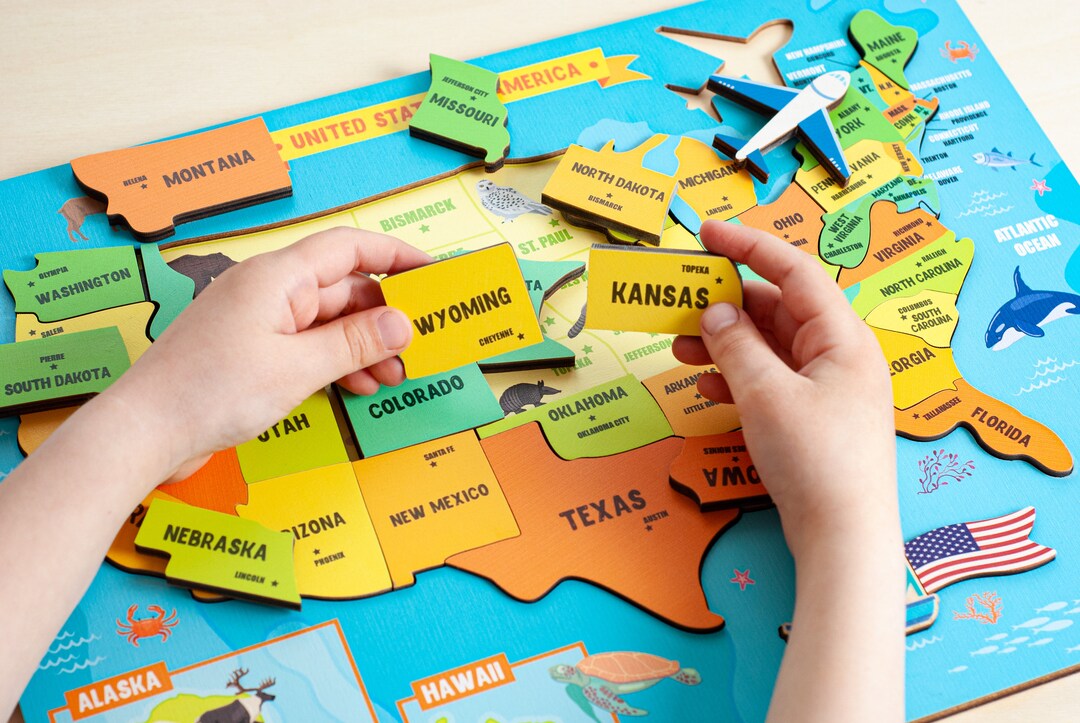 Kids Learning USA Geography, Wooden United States Map Puzzle ...