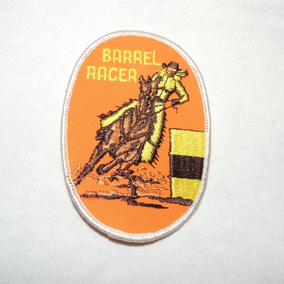 Vintage embroidered Barrel Racer Iron on horse patch … - Gem