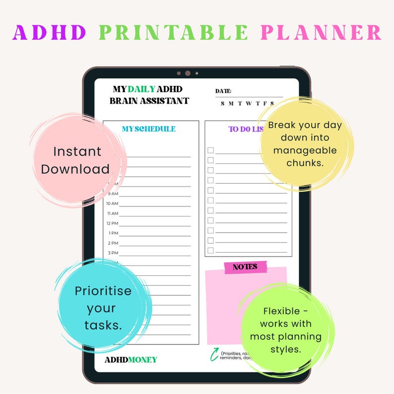 ADHD Daily Planner | Printable Schedule, To-do List & Notes - Etsy