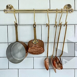 Brass Utensil Rack - Solid Brass Hooks - Antique Copper Pot Rack ...