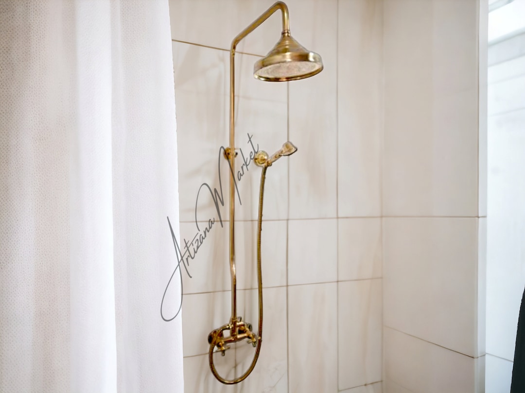 Copper Shower Faucet System - Brass Shower System - Vintage Shower Head ...