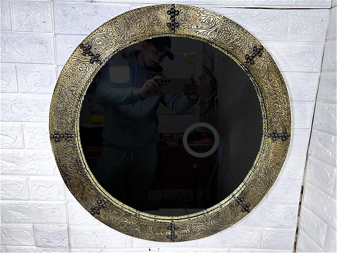 Large Round Mirror Handcrafted Round Copper Mirror, Circular Wall ...