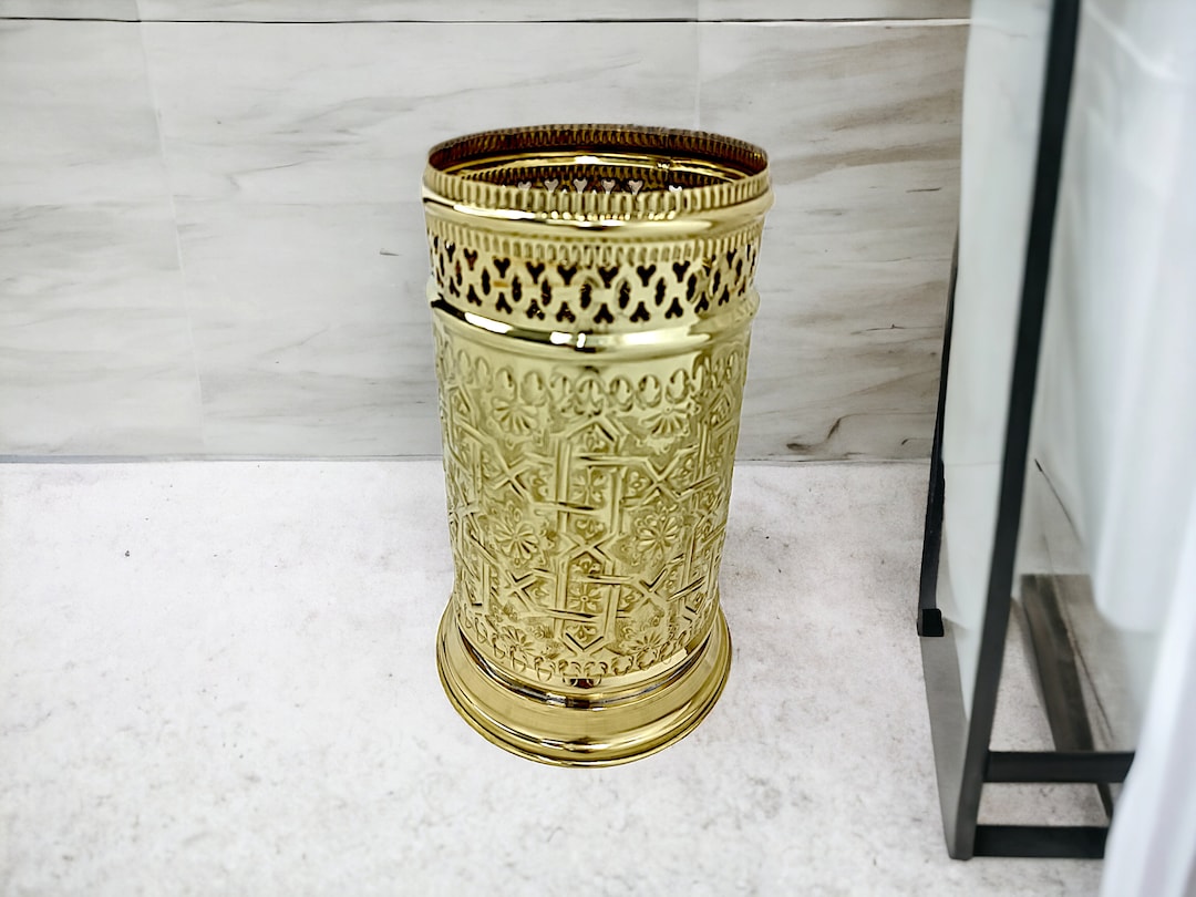 Brass Trash Can Vintage Brass Trash Can Brass Bathroom Trash Can ...