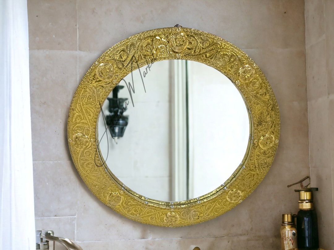Large Gold Mirror , Antique Brass Mirror , Tall Wall Mirror , Round ...