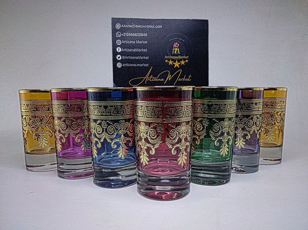 Set of 12 Tea Glasses, Oriental Tea Glasses Work, Handpainted Tea ...