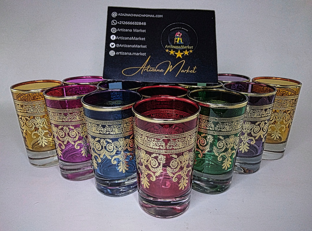 Set of 12 Tea Glasses, Oriental Tea Glasses Work, Handpainted Tea ...