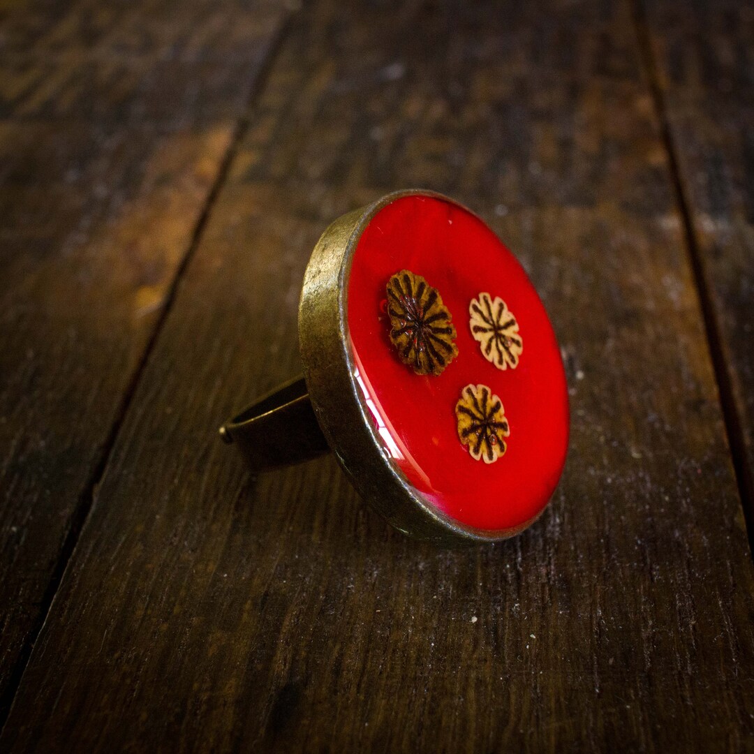Resin Flower Ring Poppy Seed, Dandelion Seed, Carnation, Buttercup ...