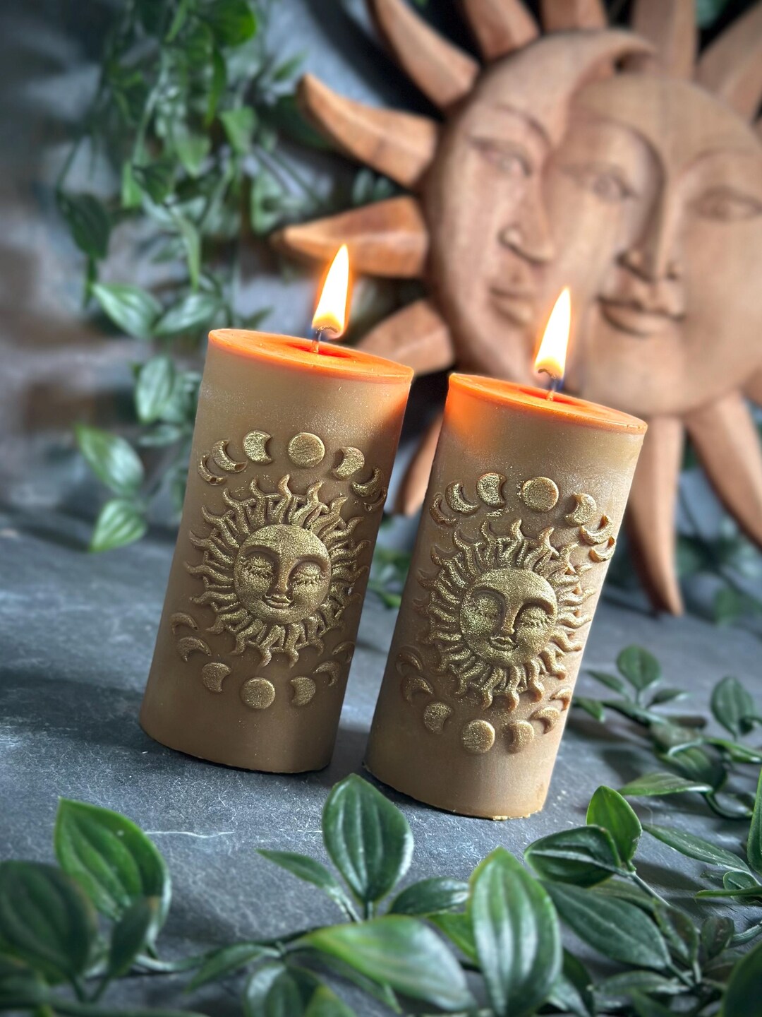 Sun and Moon Phases | Pillar Soy Wax Candle Set | Vegan | Hand Painted ...