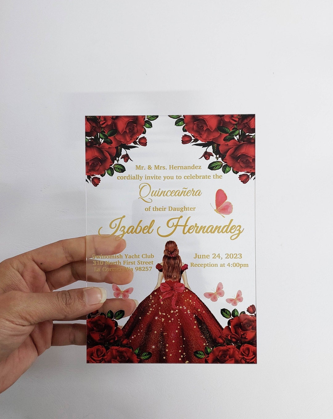 Quinceanera Invitations, Red Invitations, Sweet Sixteen Acrylic Cards ...