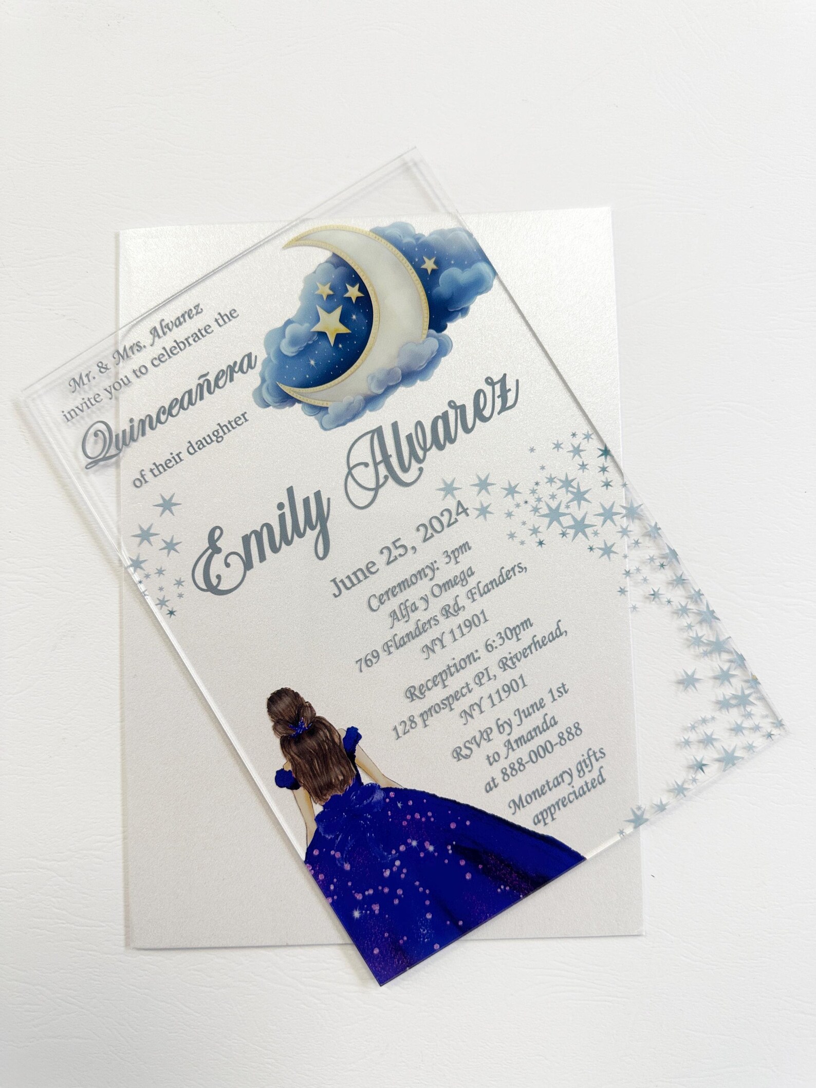 Night Invitation Quinceanera, Moon and Stars Invitation, Sweet Sixteen ...