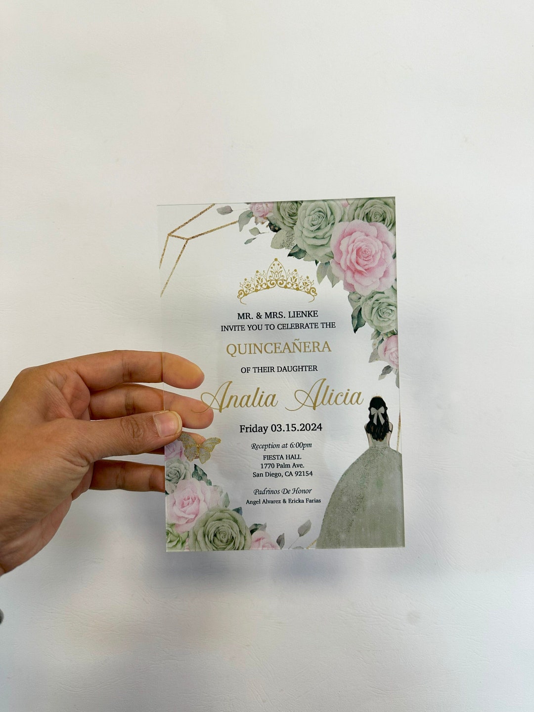 Sage Green Quinceanera Invitation, Sage Green Princess Acrylic ...