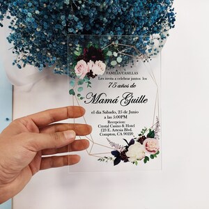 Quinceanera Invitations, Wedding Invitations, Burgundy Acrylic Glass ...