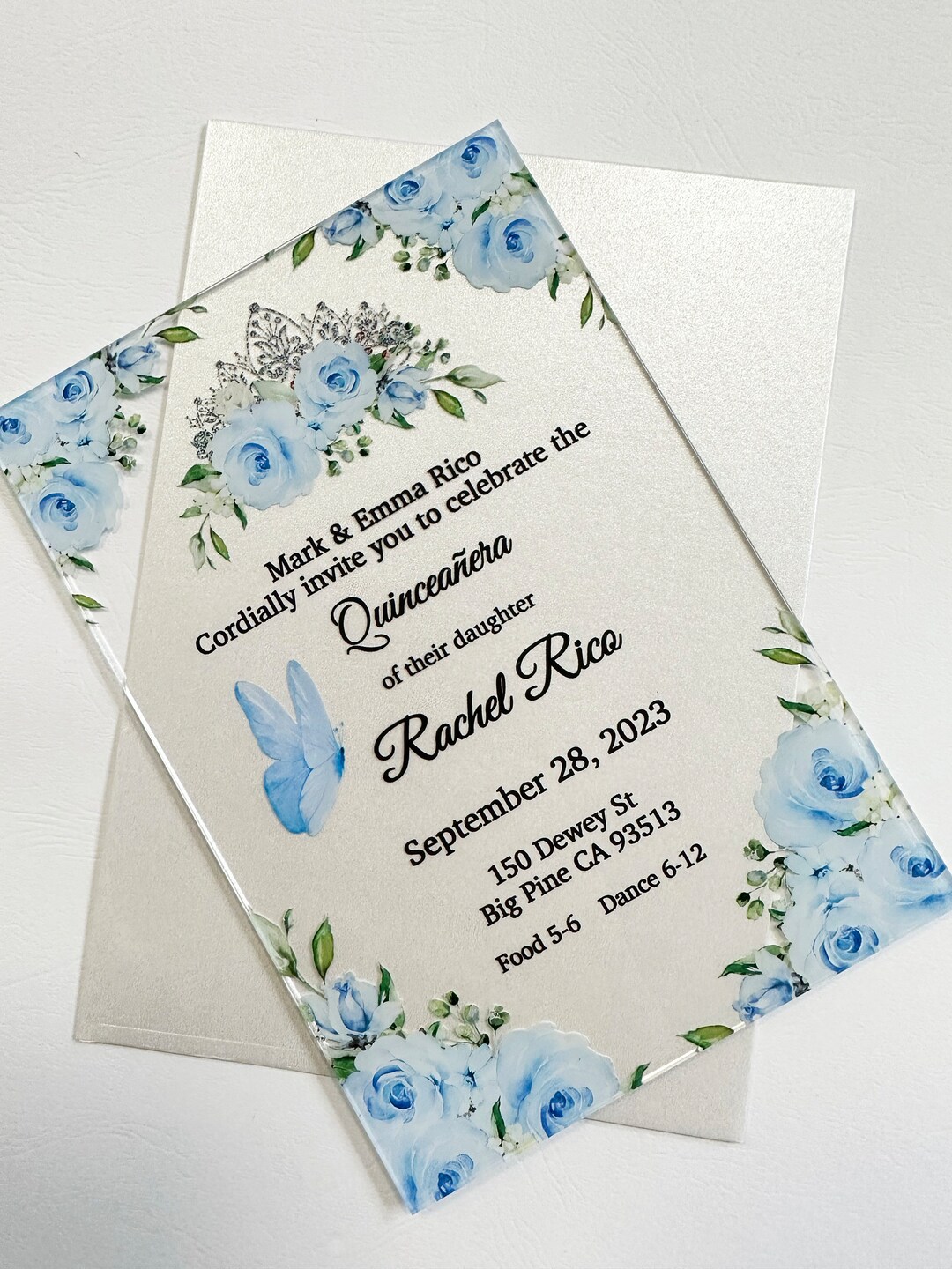 Baby Blue Quinceanera Invitation, Light Blue Sweet Sixteen Acrylic ...