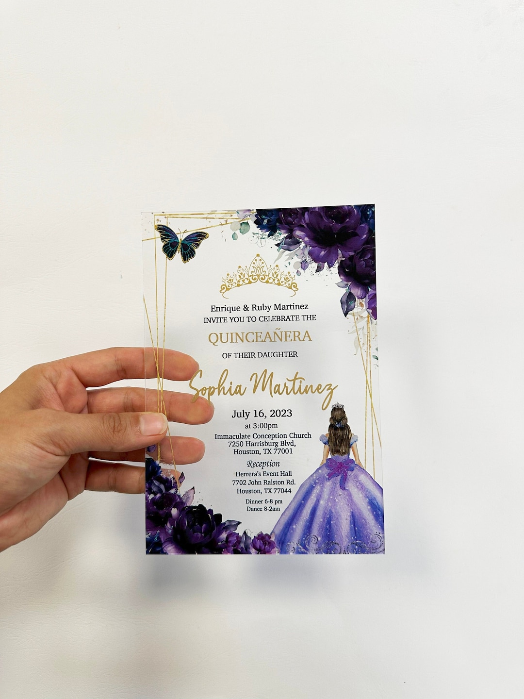 Purple Quinceanera Invitation, Plum Invitation on Acrylic, Sweet ...