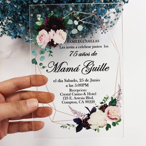 Quinceanera Invitations, Wedding Invitations, Burgundy Acrylic Glass ...