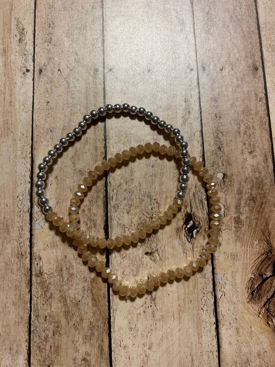 Champagne Colored Beaded Bracelet /silver Beads/ Gifts/ Stretchy ...