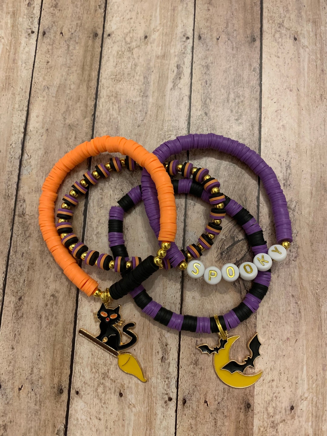 Black Cat/spooky/bat and Moon/halloween/ Gifts/ Stretchy Bracelets ...