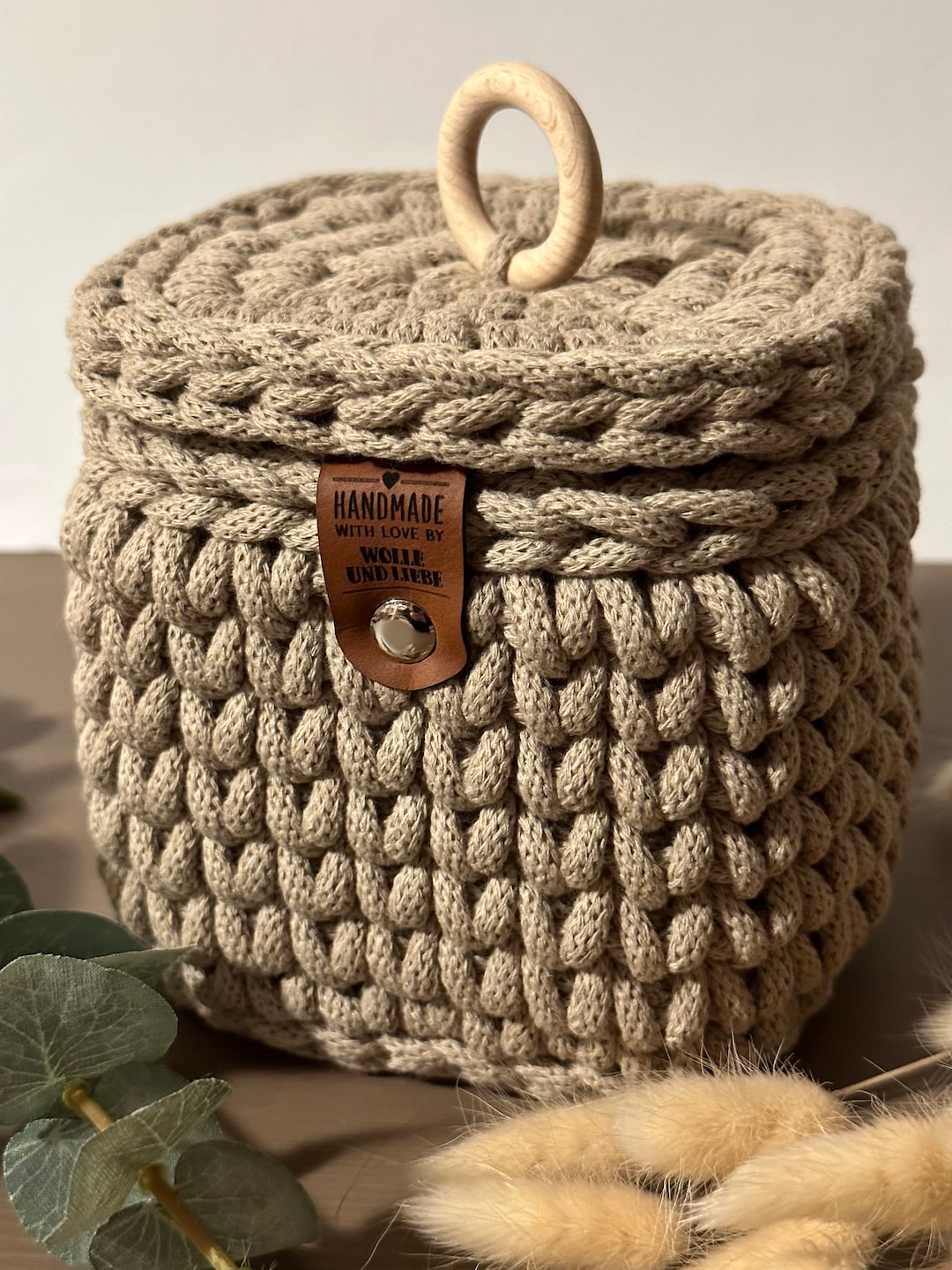 Crochet Basket With Lid Angular Crocheted Basket Gift Idea Storage ...