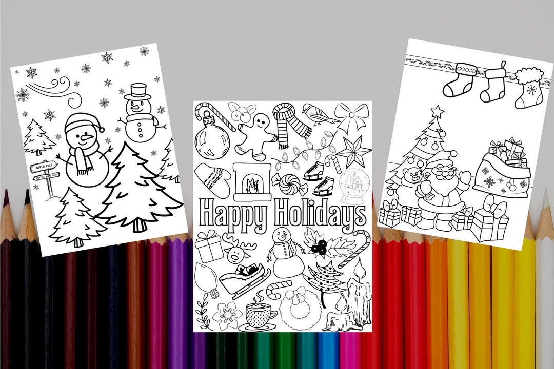 Christmas Coloring Pages Set of 3, Snowman Coloring Page, Santa ...