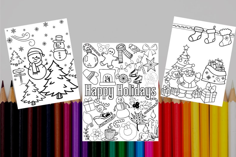 Christmas Coloring Pages Set of 3, Snowman Coloring Page, Santa ...