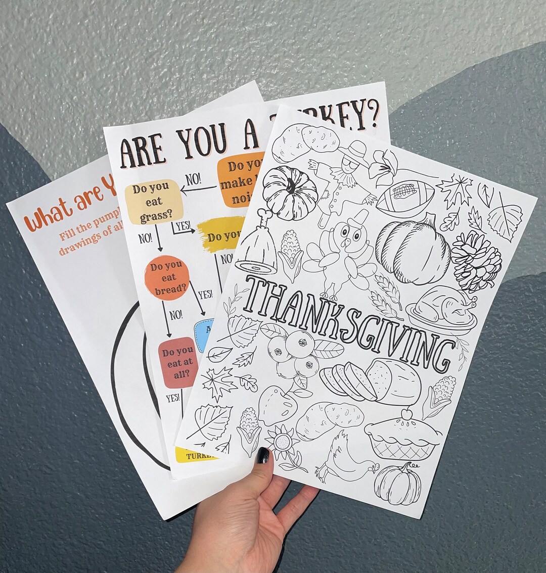 Thanksgiving Activities Printable Bundle of 3 - Flow Chart, Coloring ...