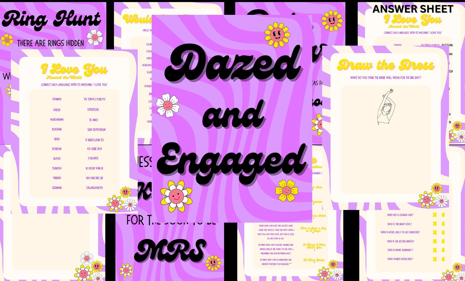 Groovy Bridal Shower Games, Bachelorette Party Games, Instant Download Bridal Games, Purple ...