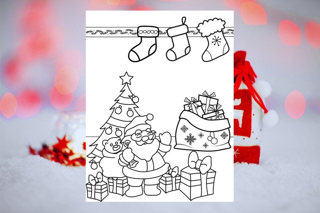 Christmas Coloring Page, Santa's Gifts Coloring Page, Winter Coloring ...