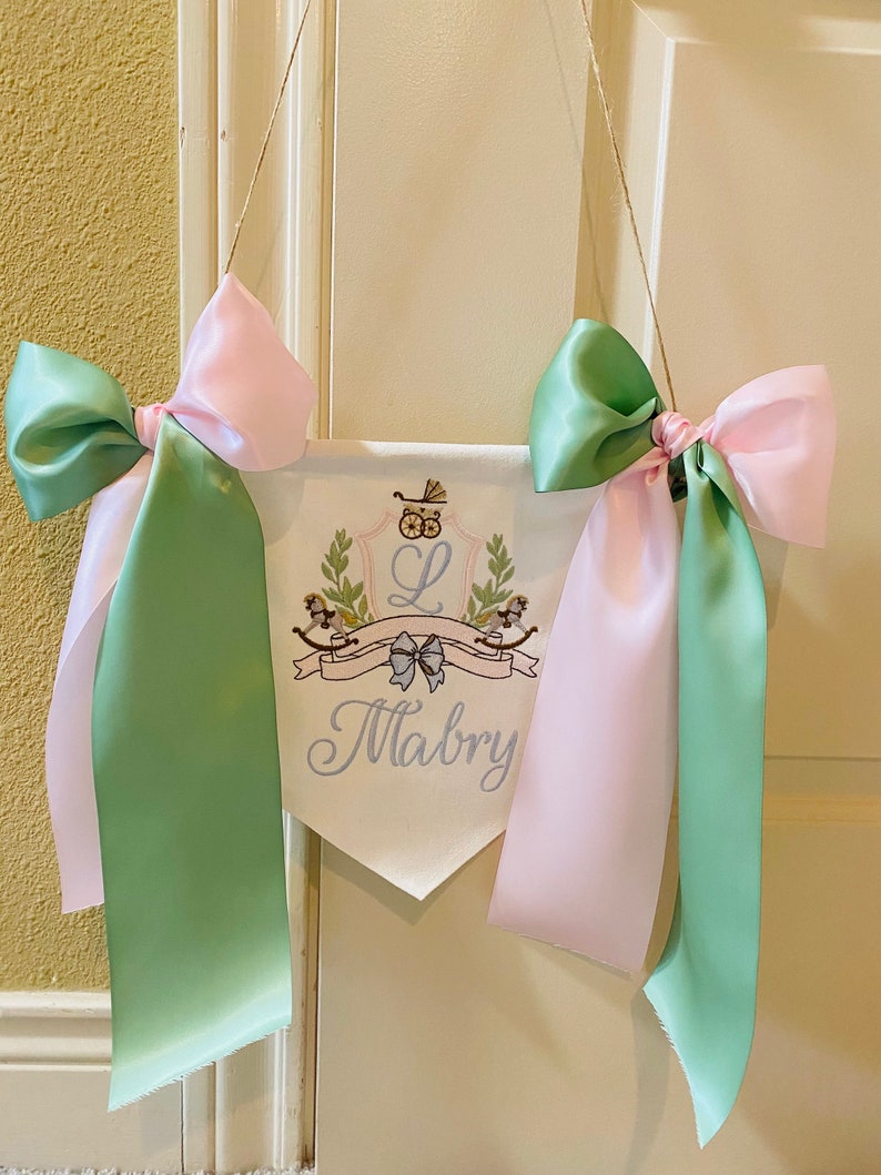 Custom Baby Banner Featuring a Baby Carriage and Rocking Horses ...