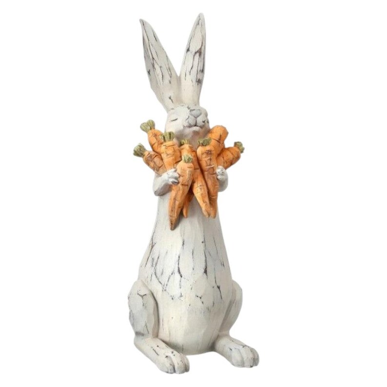 17.5" Resin Carved Bunny With Carrots - Rustic Easter Decoration - Etsy
