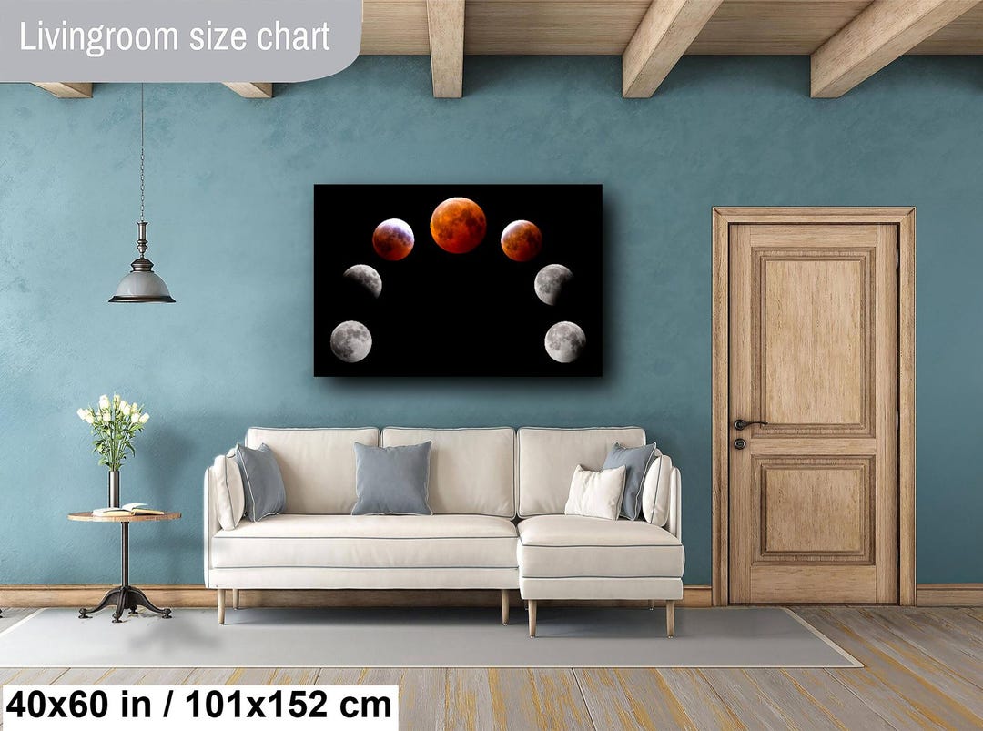 Moon Phases Canvas, Lunar Eclipse Canvas, Moon Phases Decor, Moon ...