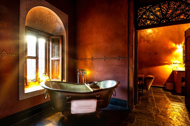 Moroccan Bathroom Canvas Print Claw Foot Tub Morocco Colors - Etsy